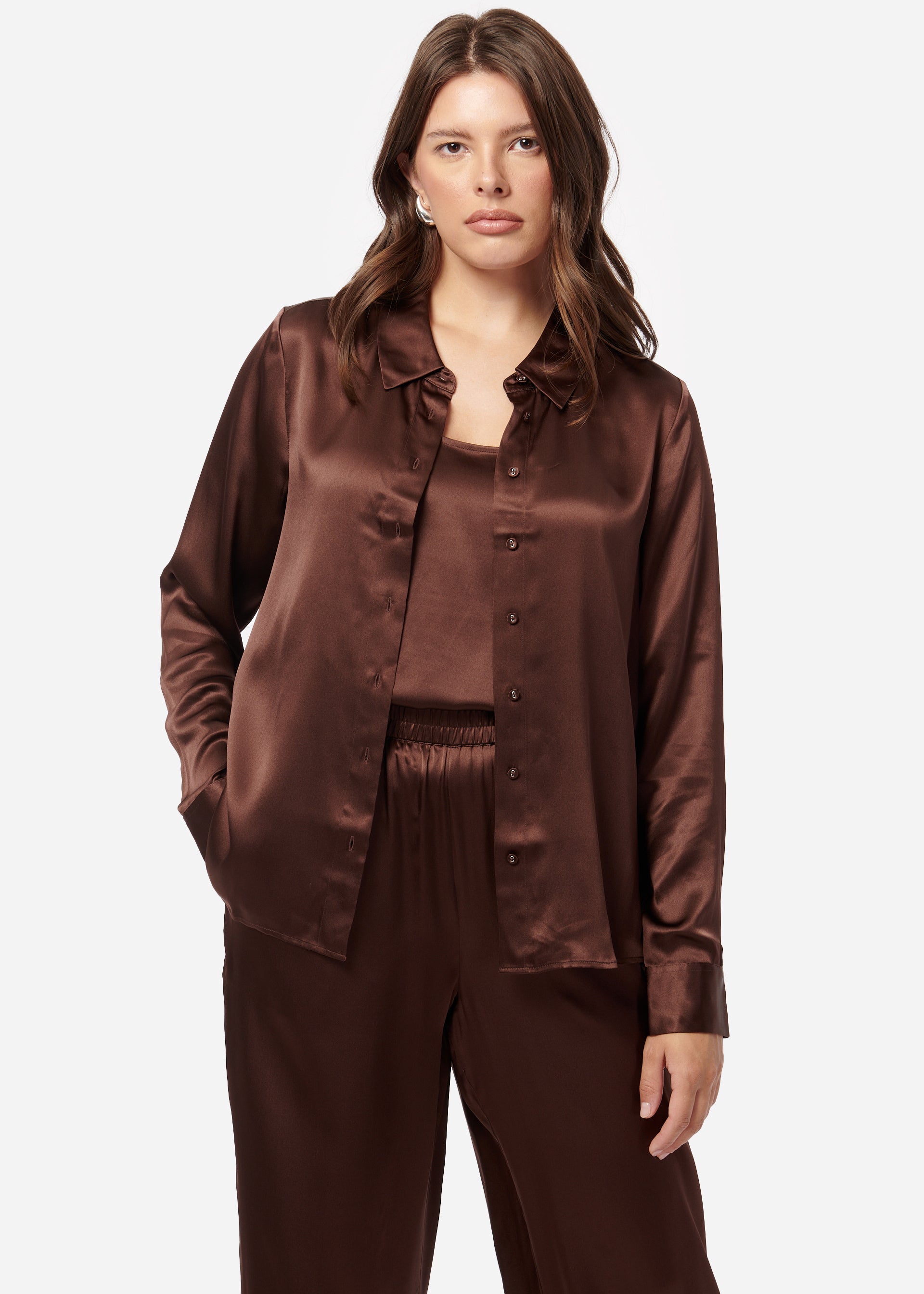 Crosby Silk Blouse Chocolate – CAMI NYC